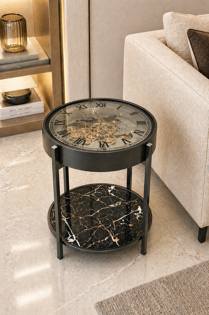 Luxury Industrial Clock Side Table – Modern Black Accent Furniture ...