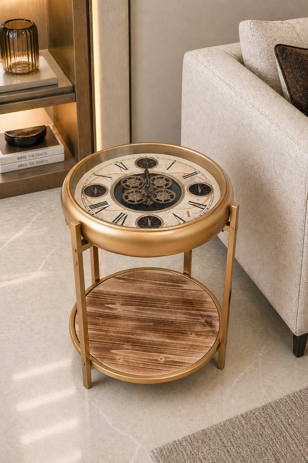 Luxury Vintage Clock Side Table – Industrial Gold Accent Furniture ...